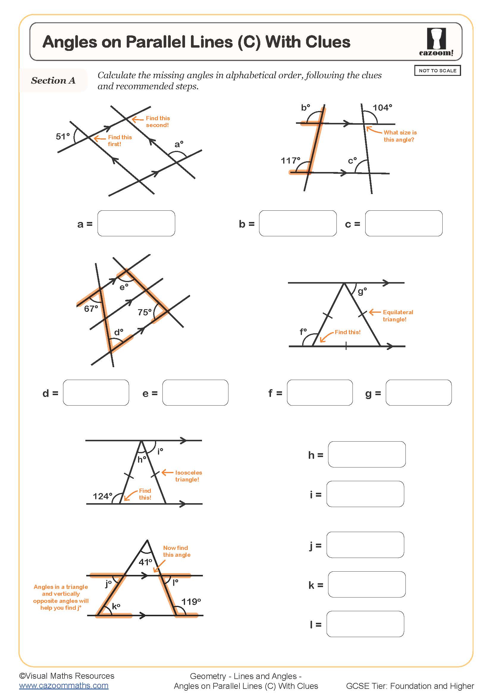 Angles on Parallel Lines (C) (With Clues)