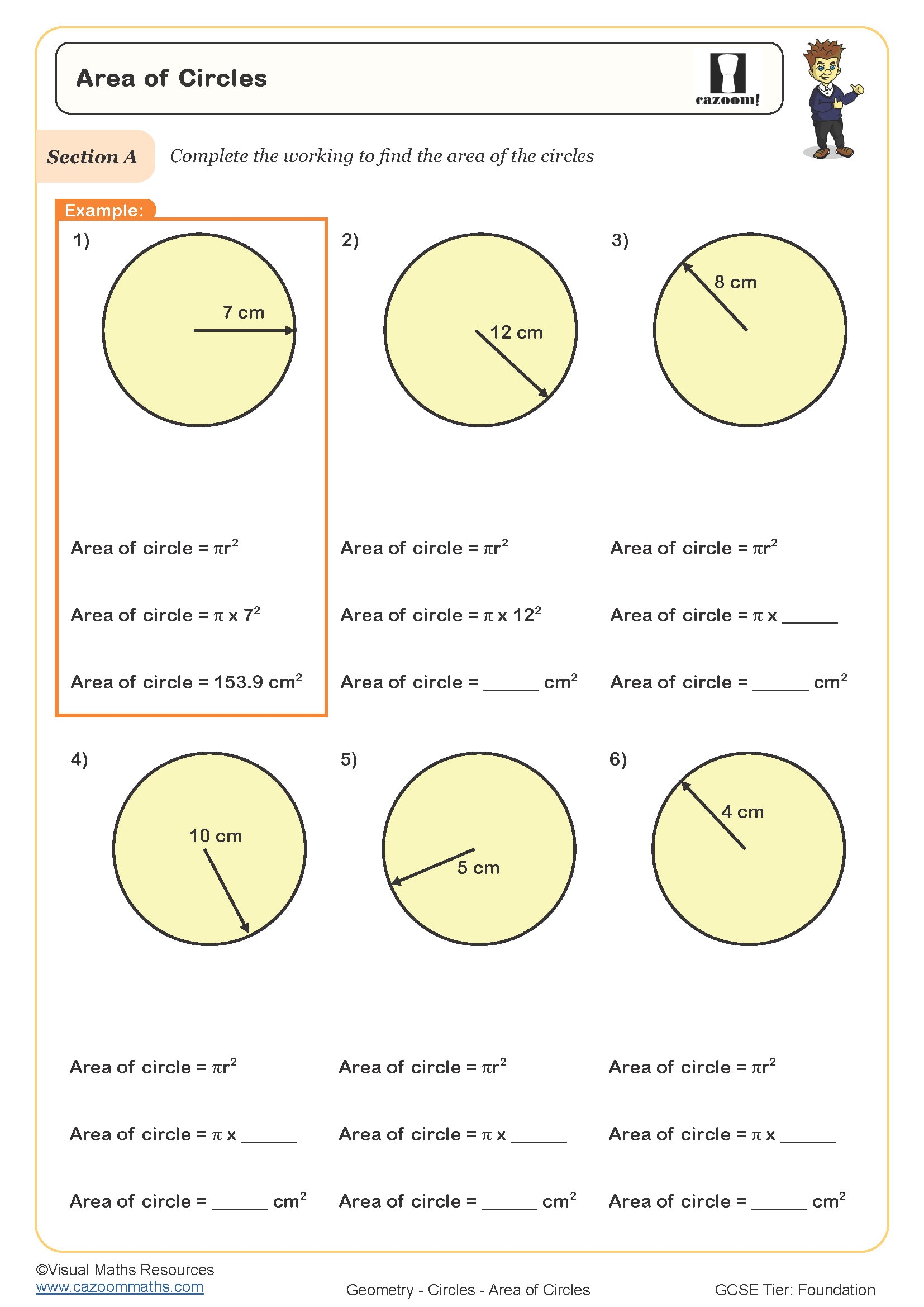 Circle Worksheets Year 8 | Area & Circumference