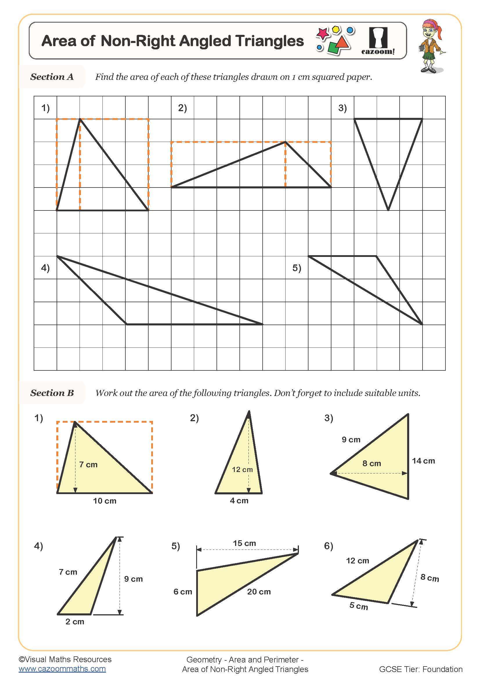 Area Of Triangle Worksheets With Answers Ks3 Ks4