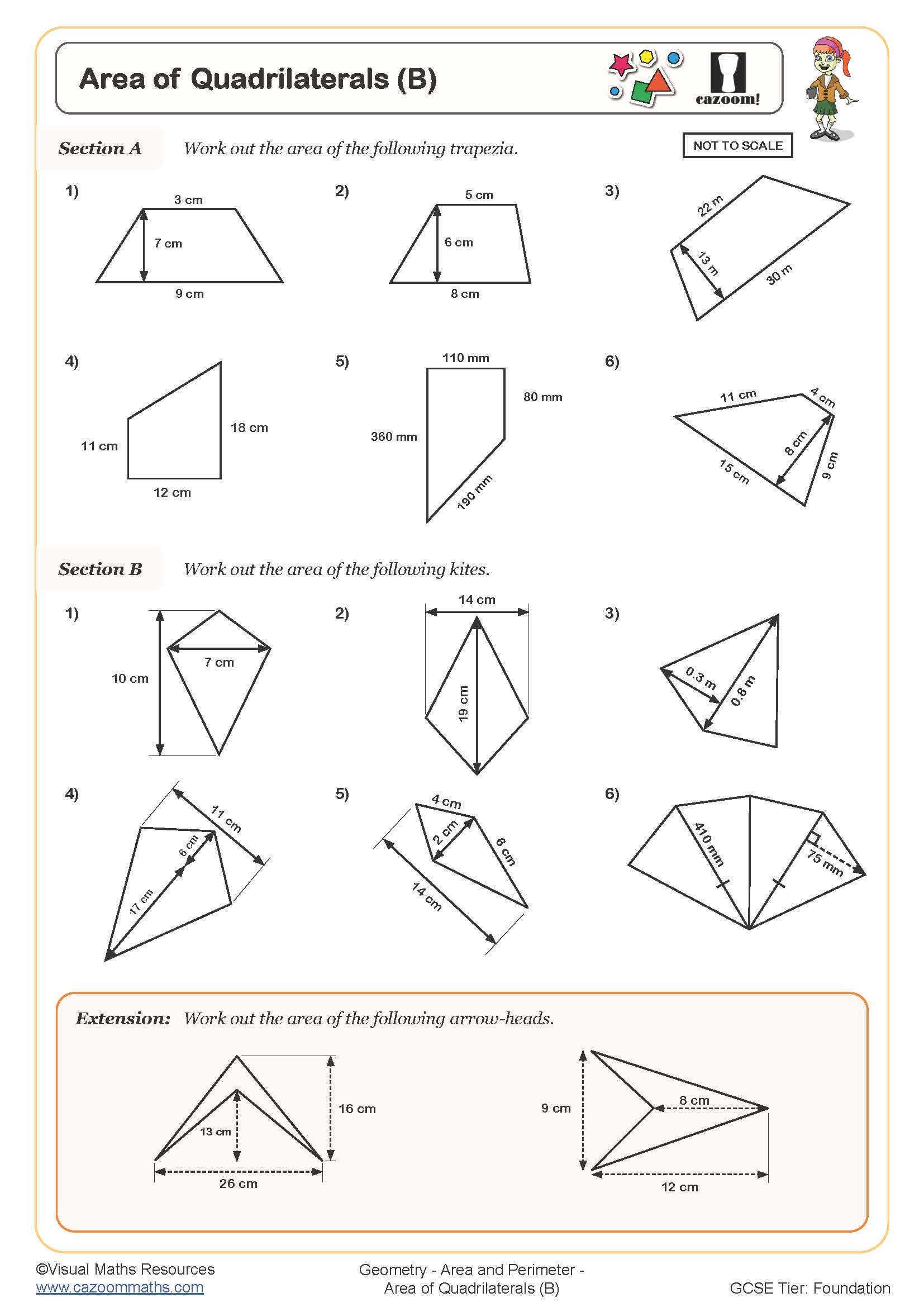 Area of 2D shapes Worksheet | Cazoom Maths Worksheets