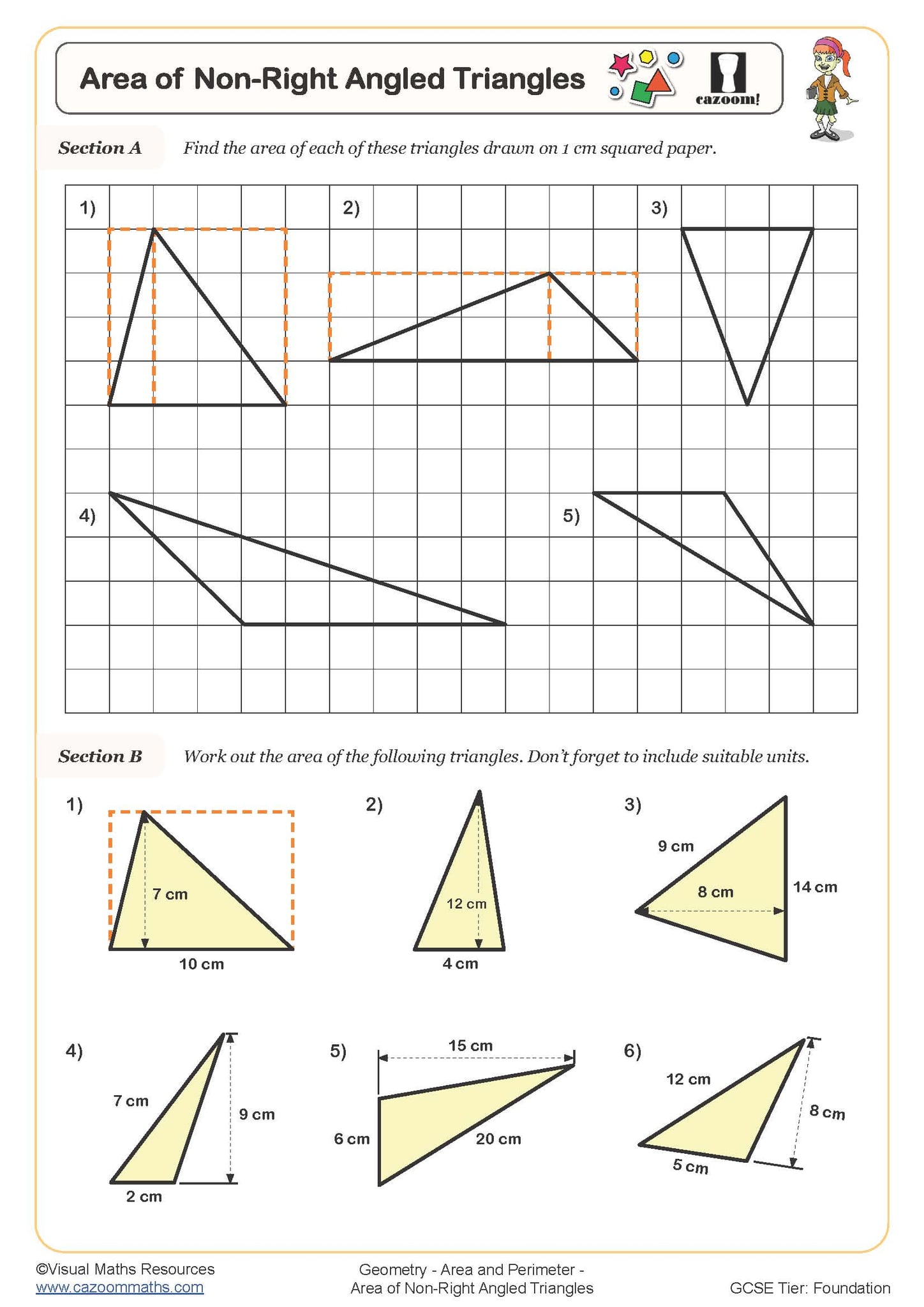 Area of Sectors and Segments (With Clues) Worksheet | Printable Maths ...