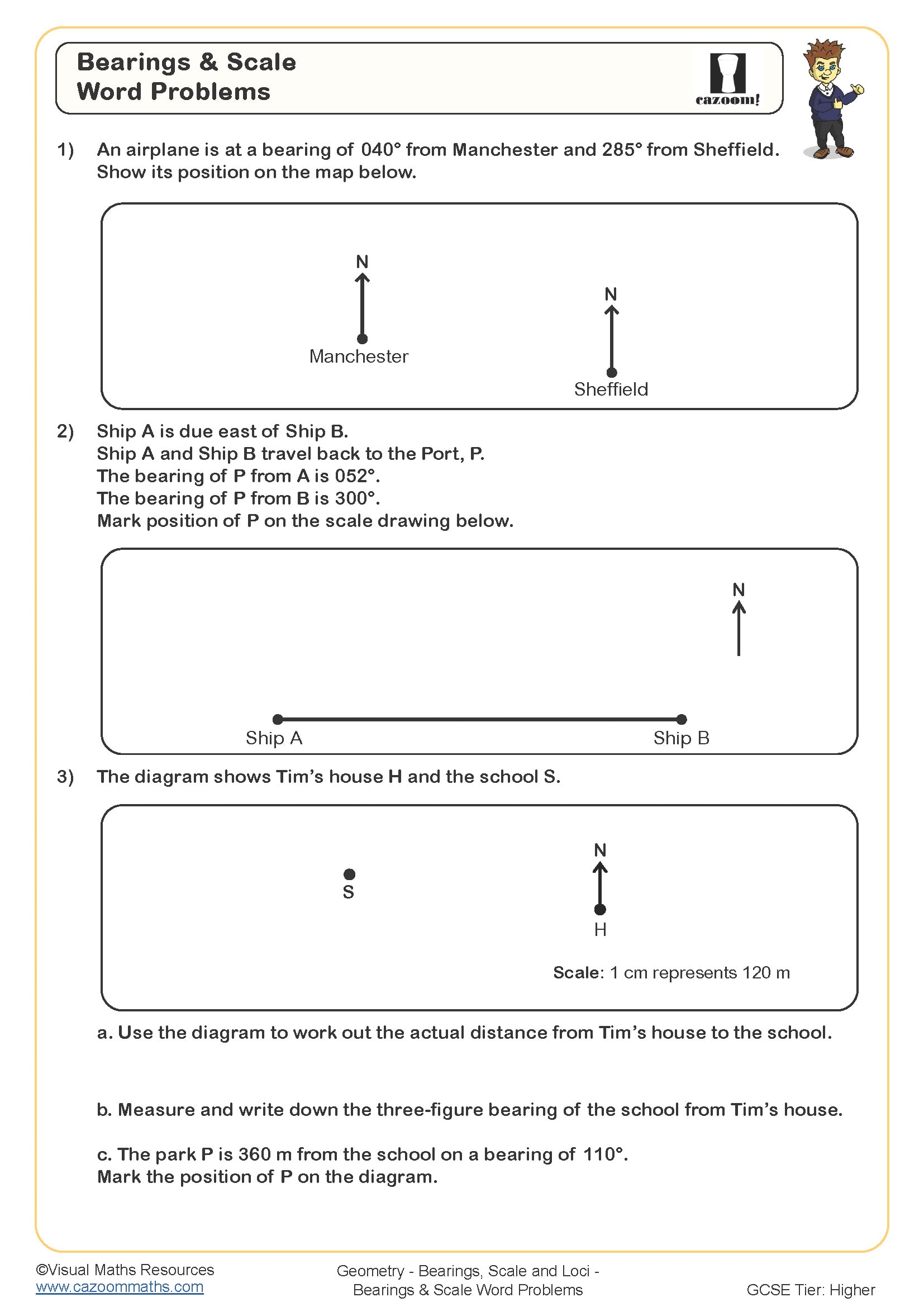 Bearings And Scale Word Problems Worksheet Cazoom Maths Worksheets