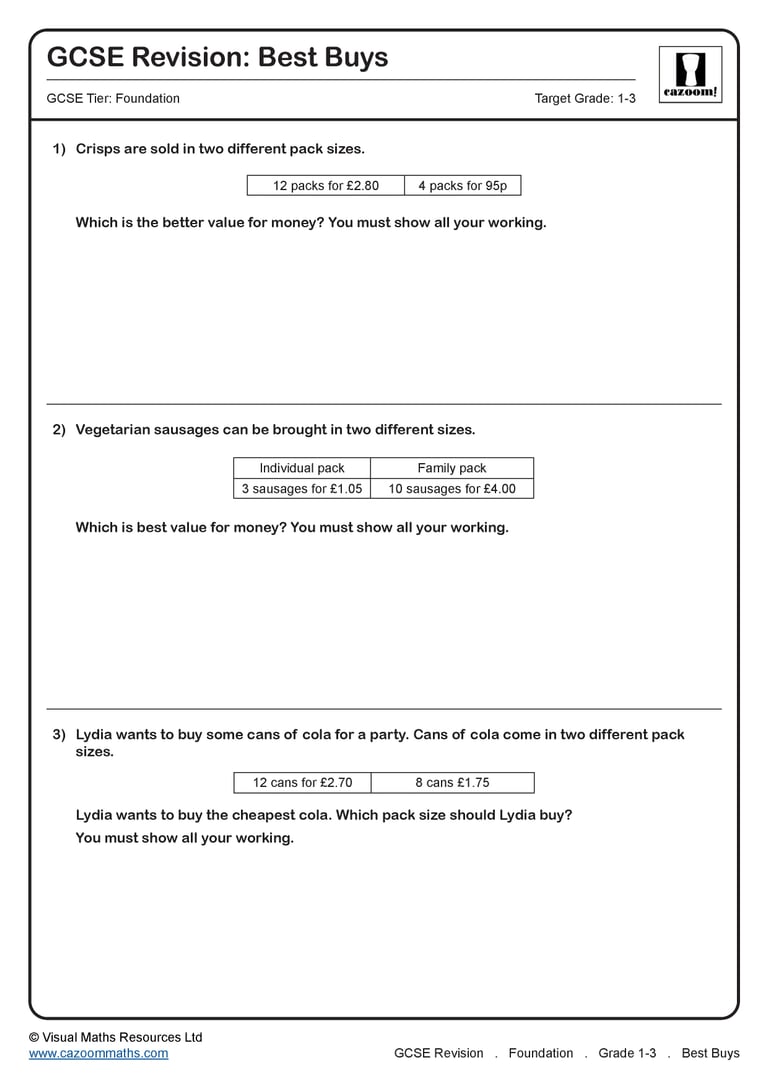 Best Buys GCSE Questions | GCSE Revision Questions