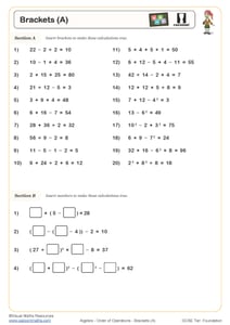 Brackets (A) Worksheet | Cazoom Maths Worksheets