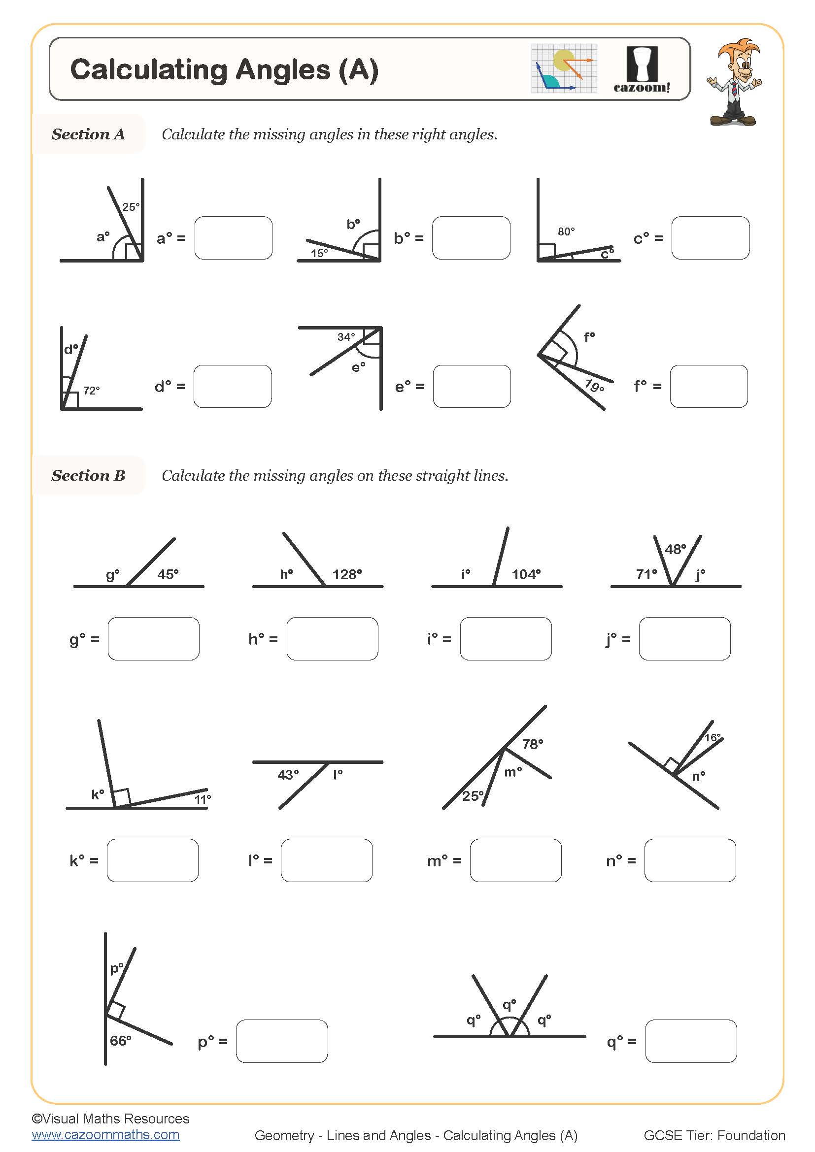 Angles on a Straight Line Worksheet | Fun and Engaging Year 7 and Year ...