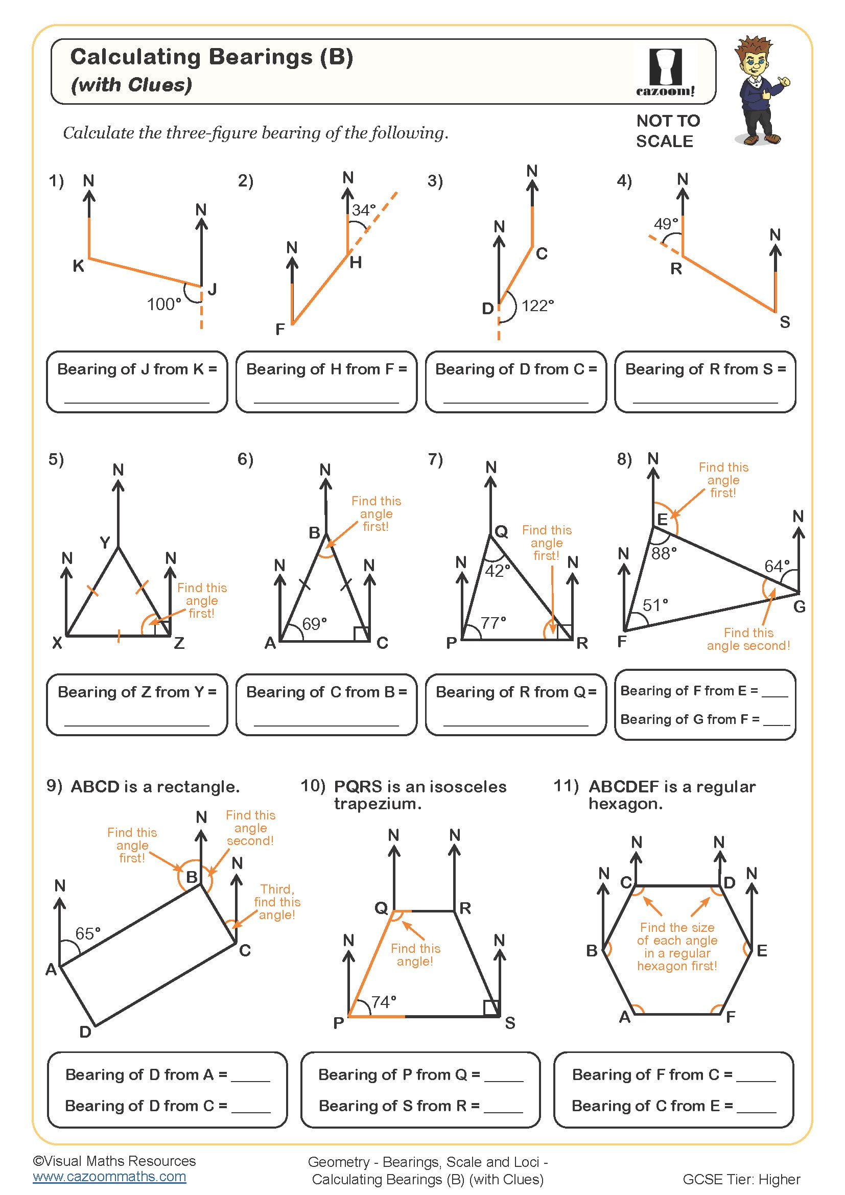 Calculating Bearings (B) (With Clues) Worksheet | Fun and Engaging PDF Worksheets