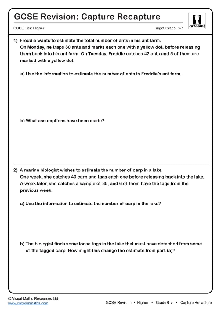 Capture Recapture GCSE Questions | GCSE Revision Questions