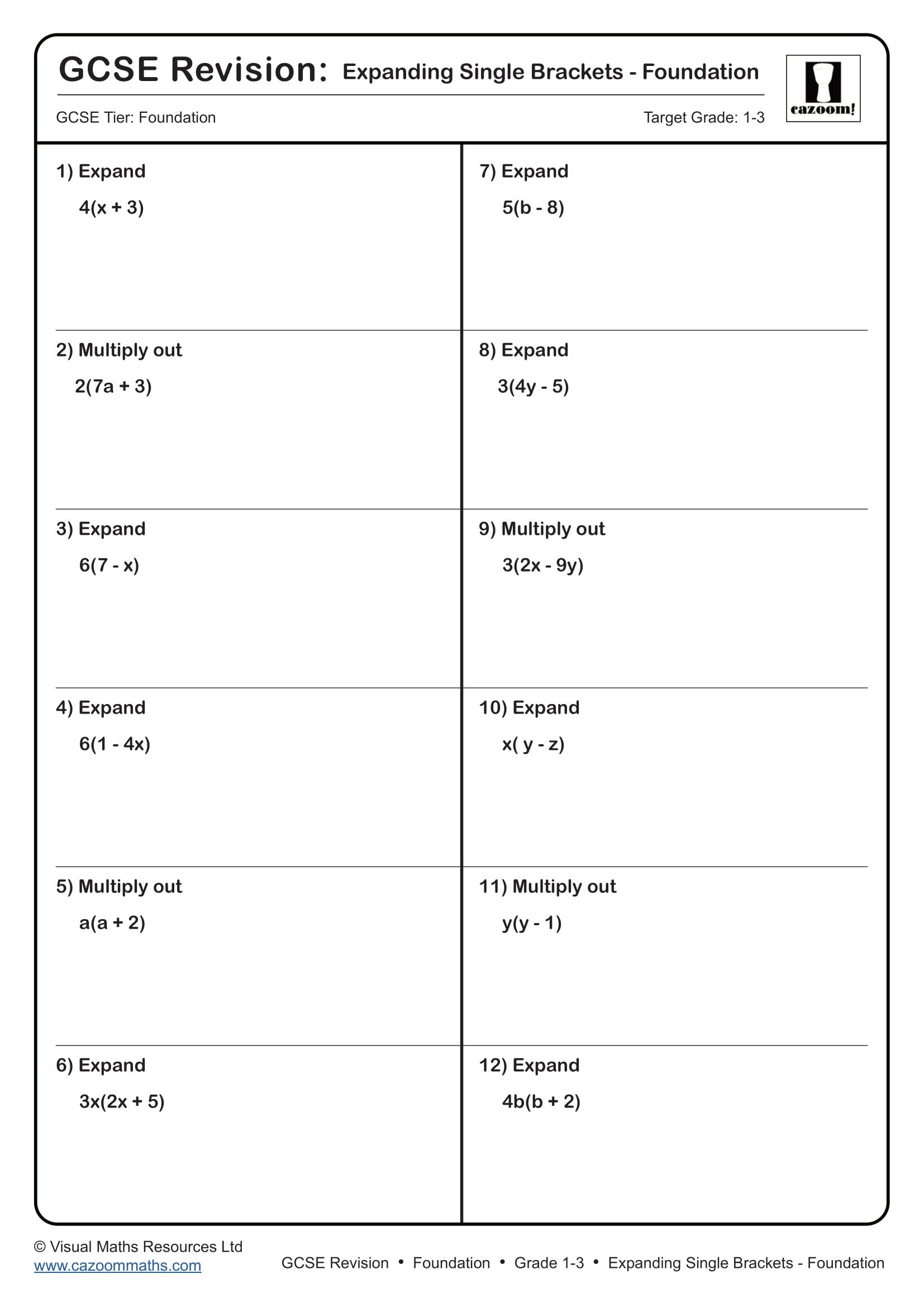 Expanding Single Brackets - Foundation GCSE Questions | GCSE Revision ...