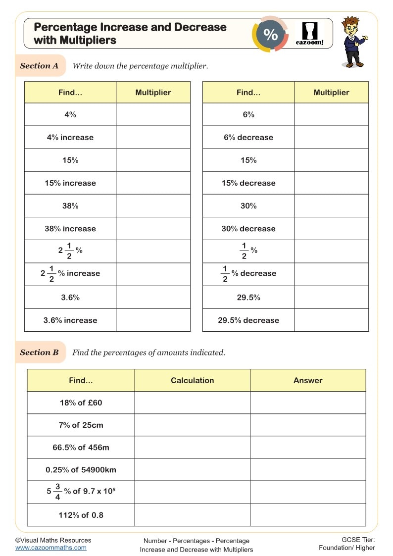Free PDF: Percentage Increase and Decrease | Teaching Resource