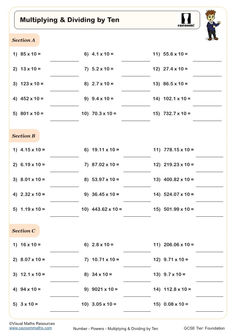 Multiplying and Dividing by Powers of Ten 15 Minute Challenge