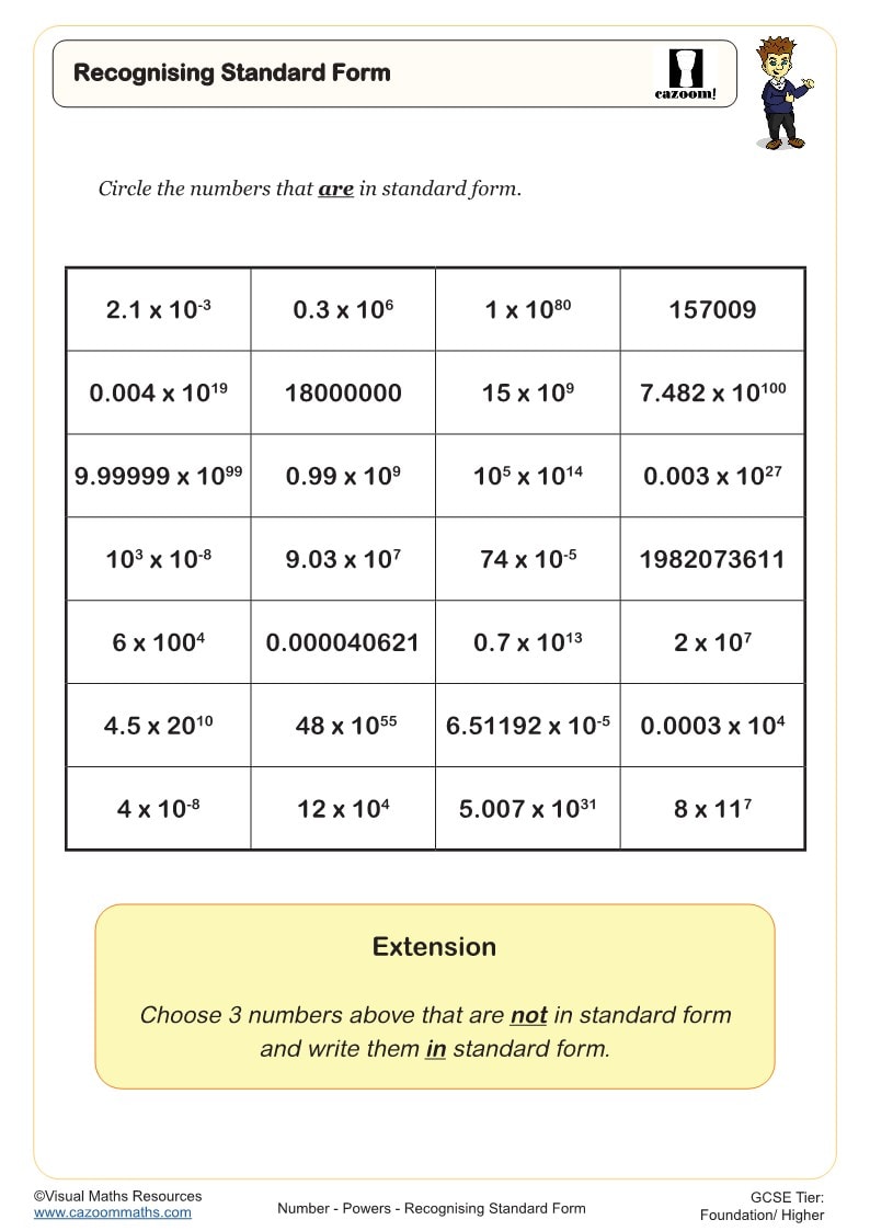 Standard Form Problem Solving Worksheet | Printable Maths Worksheets