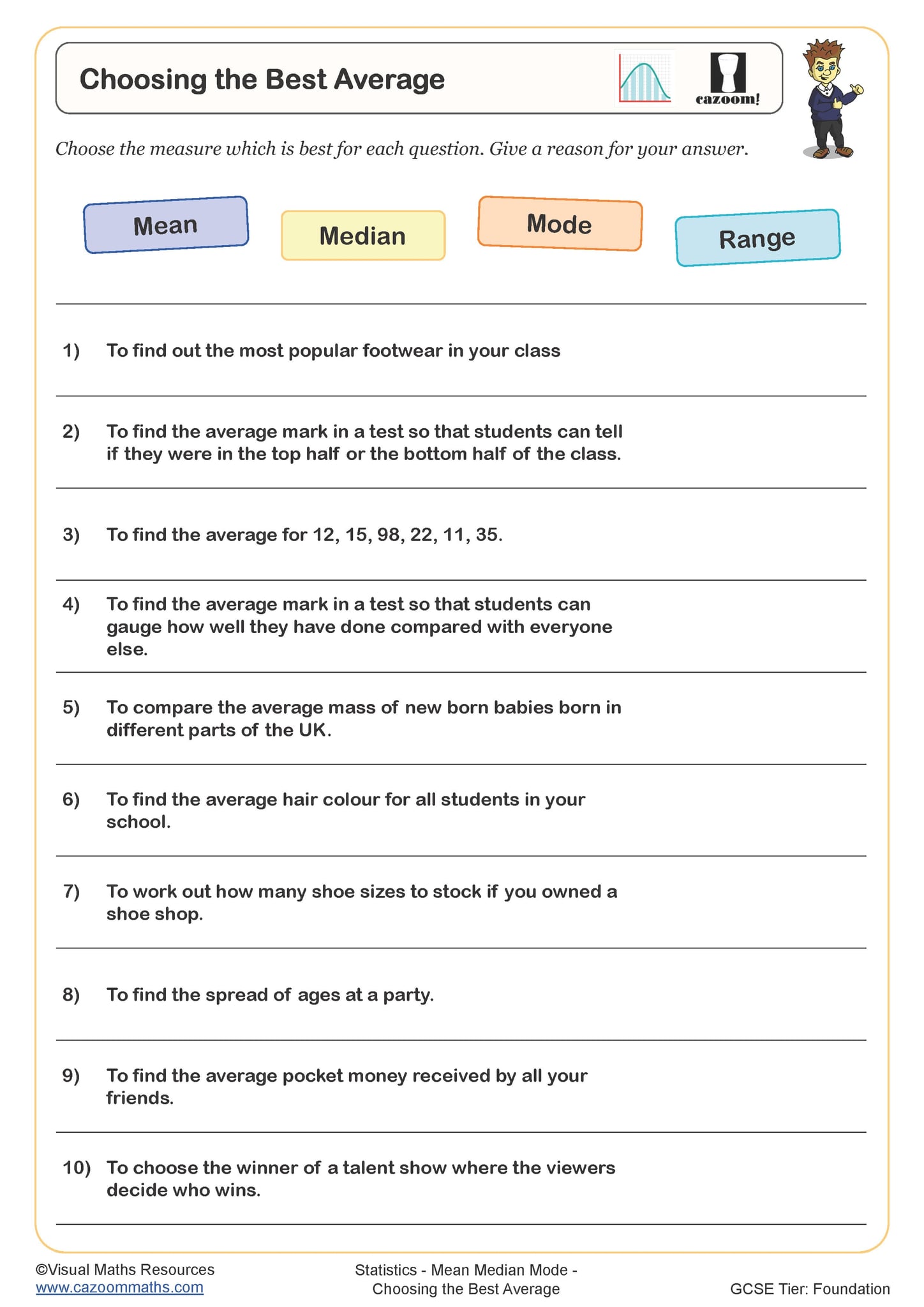 Choosing The Best Average Cazoom Maths Worksheets