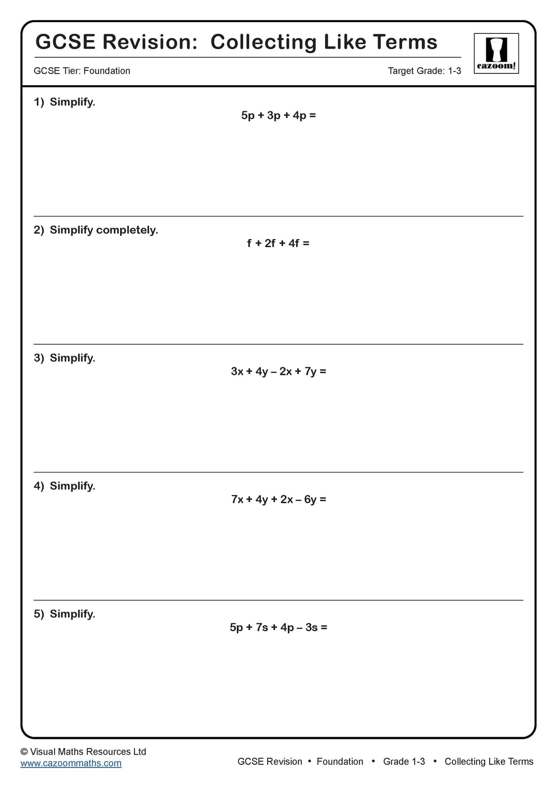 Collecting Like Terms GCSE Questions | GCSE Revision Questions