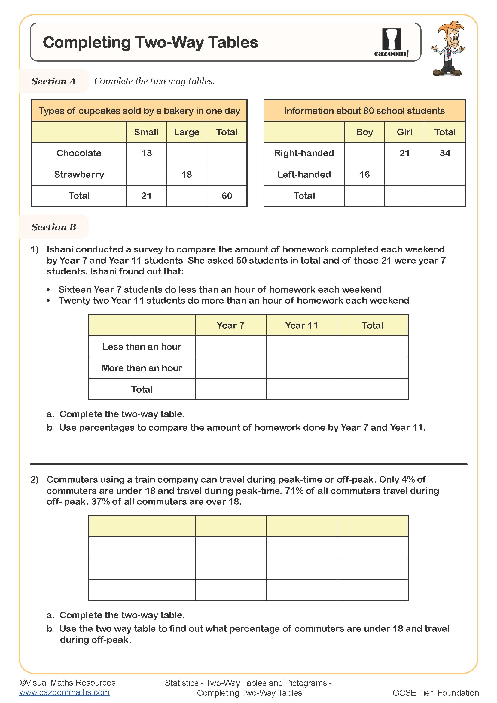 Frequency Trees (A) Worksheet | Cazoom Maths Worksheets