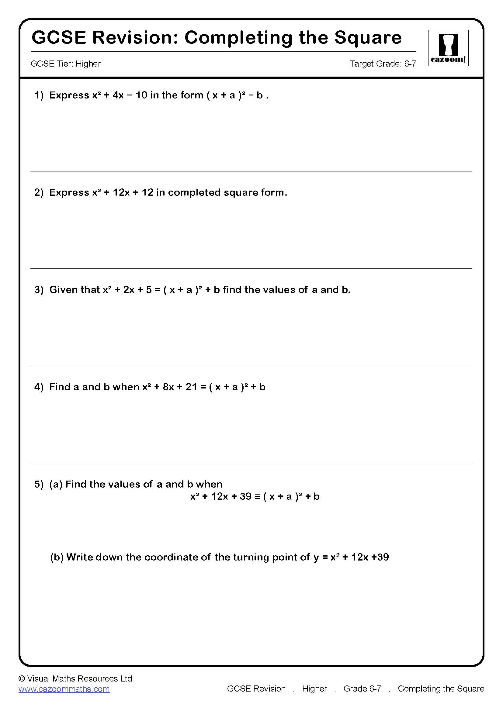 Completing the Square GCSE Questions | GCSE Revision Questions