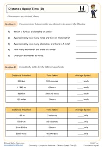 Distance Speed Time (A) Worksheet | Cazoom Maths Worksheets