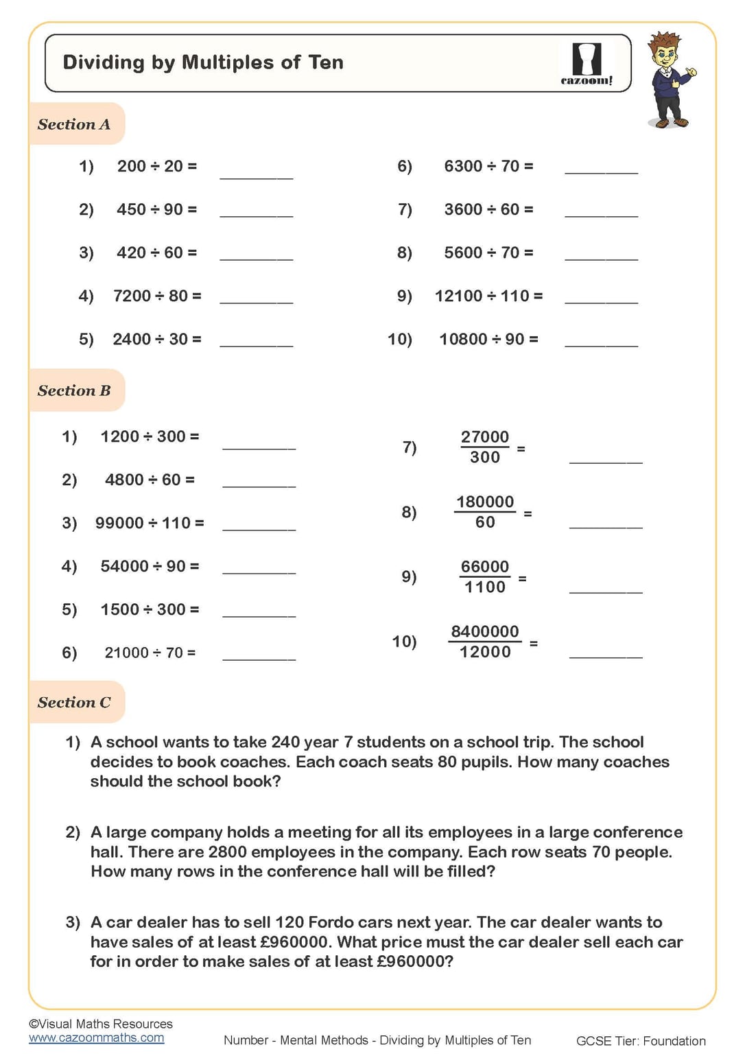 Dividing by Multiples of Ten Worksheet | Fun and Engaging PDF Worksheets