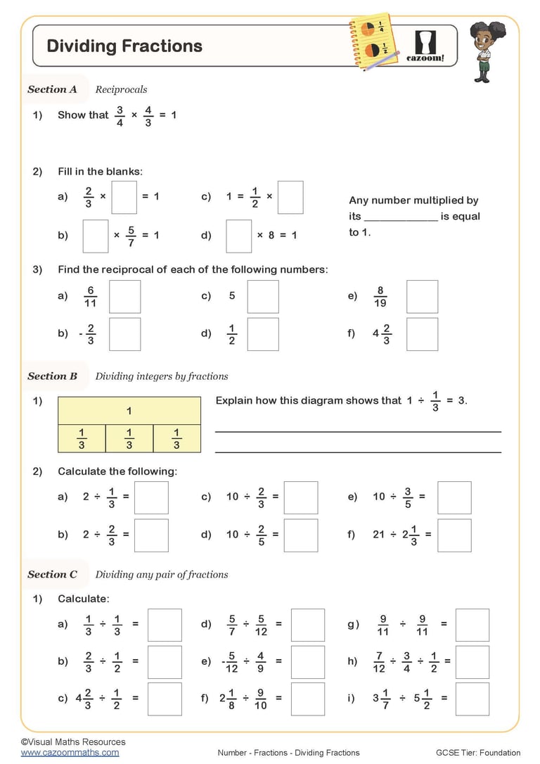 Division Facts Worksheet | Cazoom Maths Worksheets