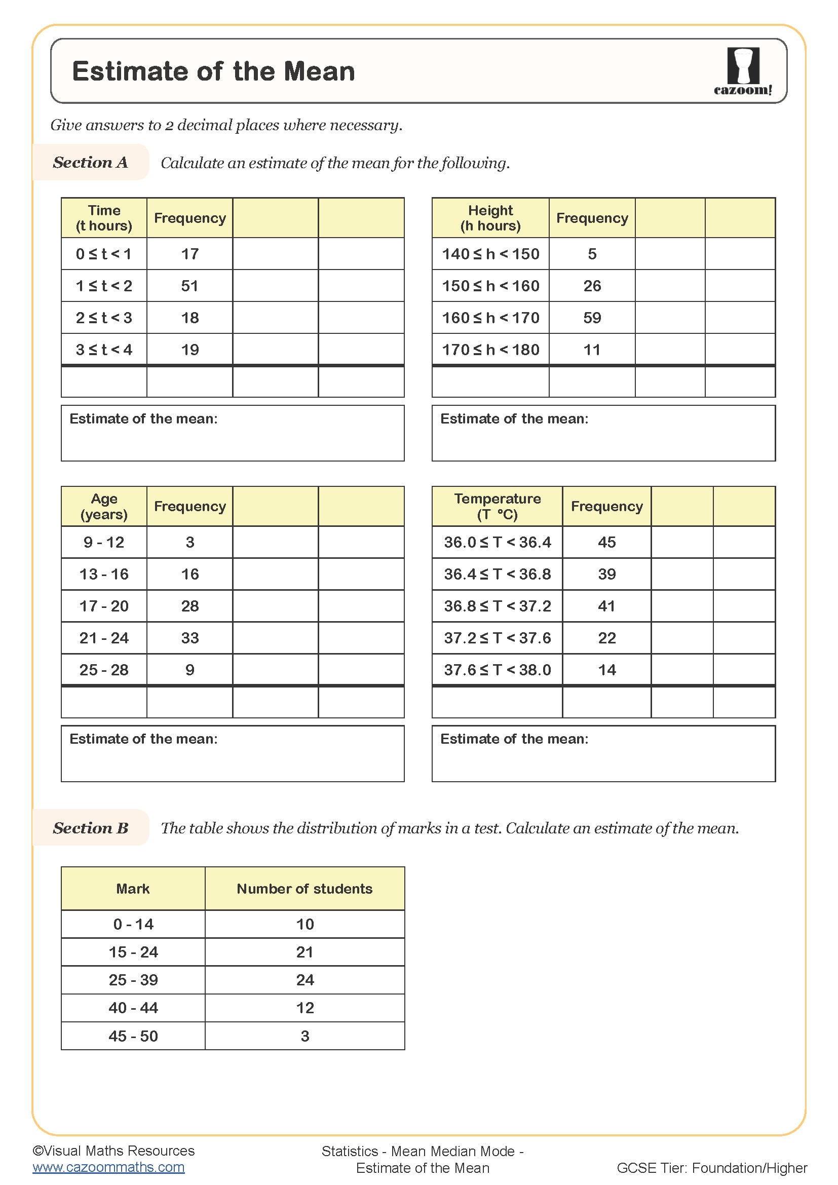Year 7 Mean Median Mode Worksheets | PDF Printable Worksheets