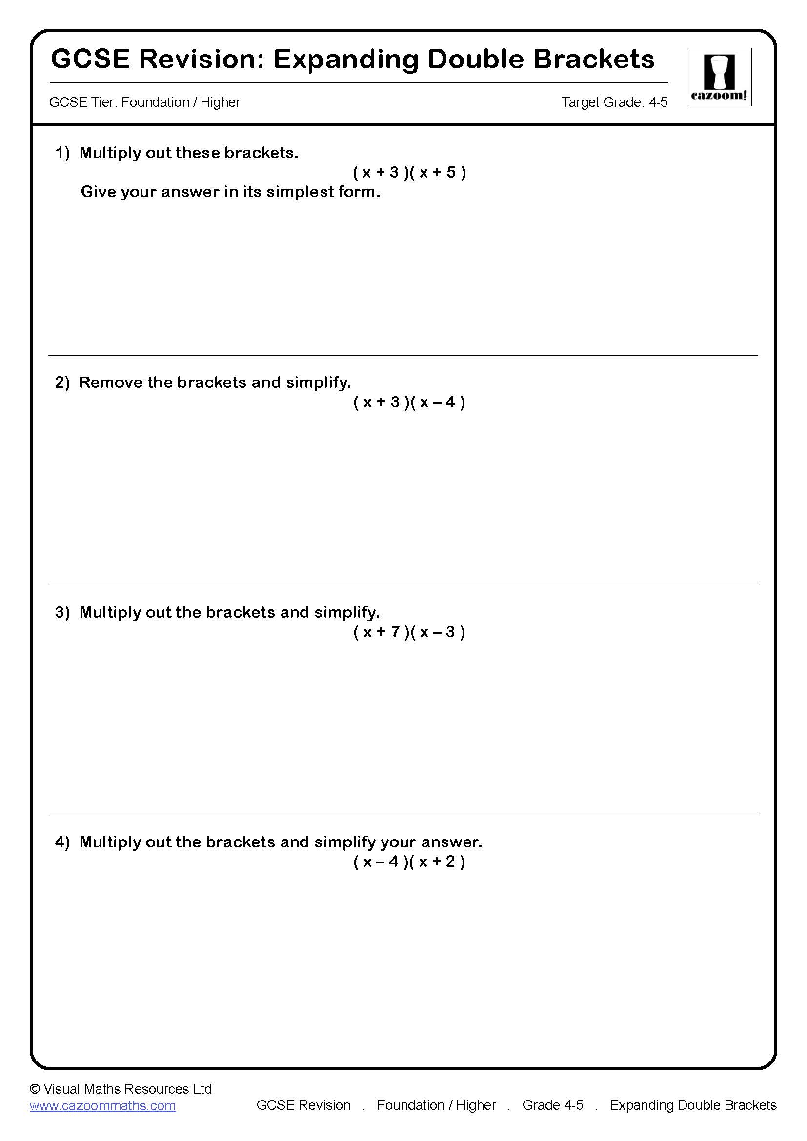Expanding Double Brackets GCSE Questions | GCSE Revision Questions
