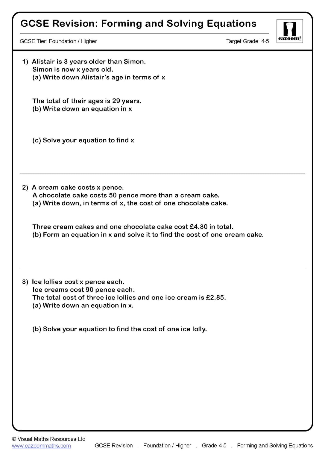 Forming And Solving Equations Gcse Questions Gcse Revision Questions