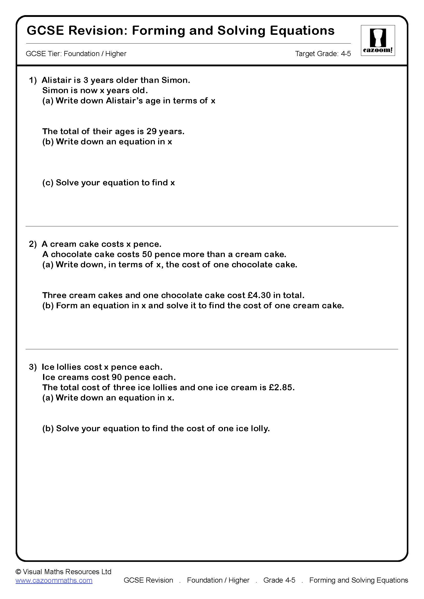 Forming and Solving Equations GCSE Questions | GCSE Revision Questions
