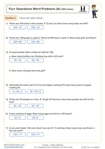 Four Operations Word Problems (C) Worksheet | Cazoom Maths Worksheets