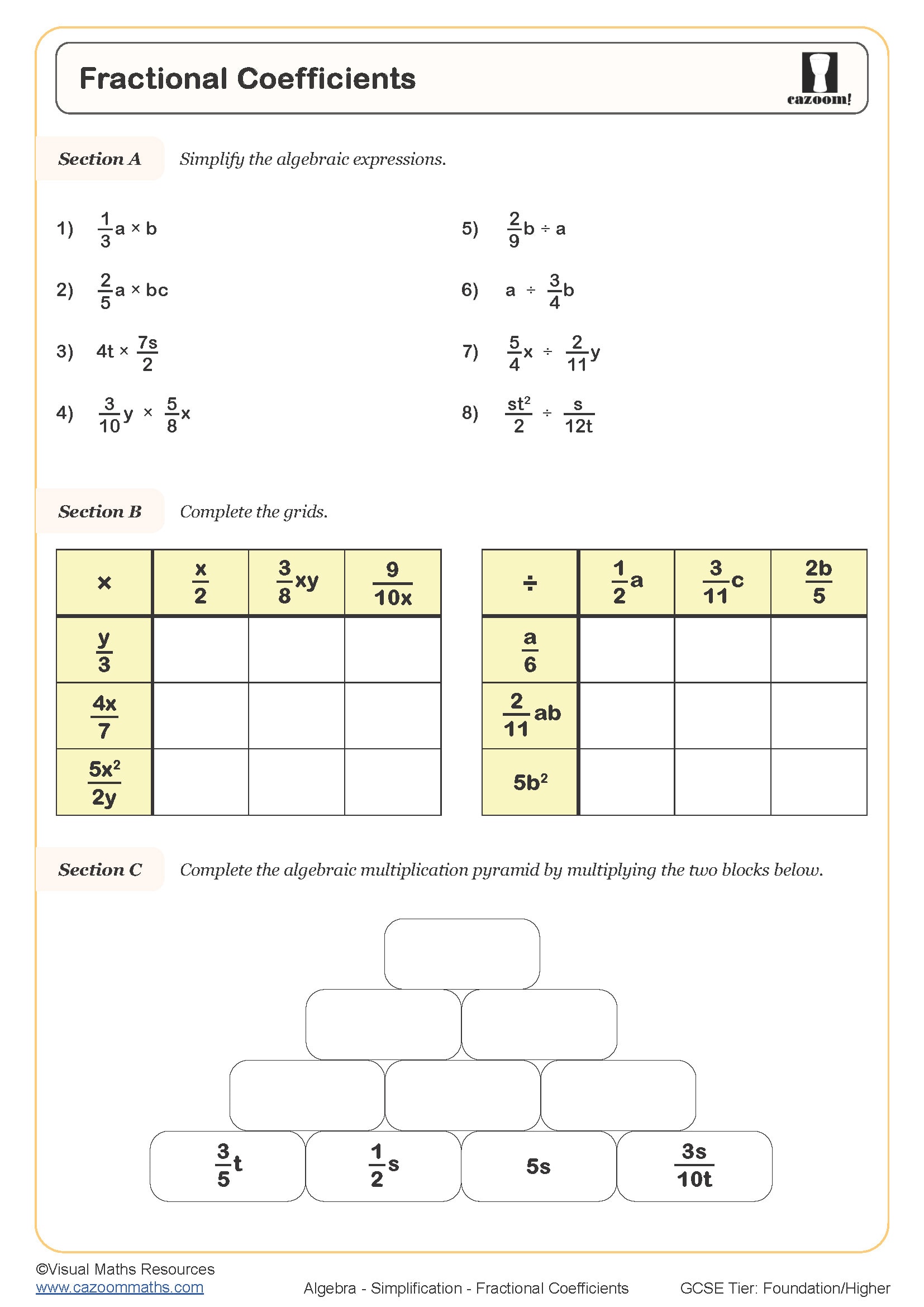 Fractional Coefficients Worksheet | Printable Maths Worksheets