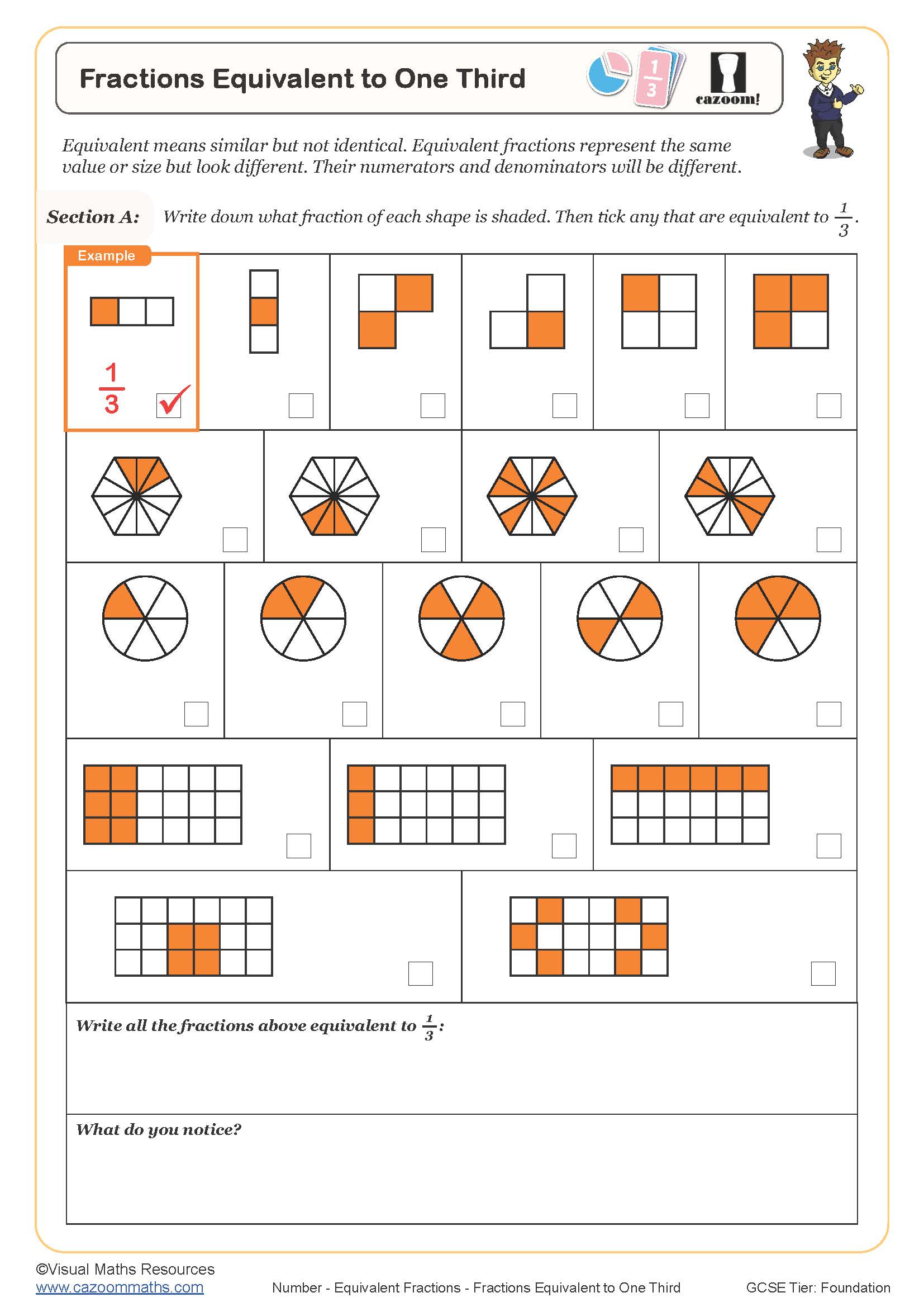 Fractions Equivalent to One Quarter Worksheet | Cazoom Maths Worksheets