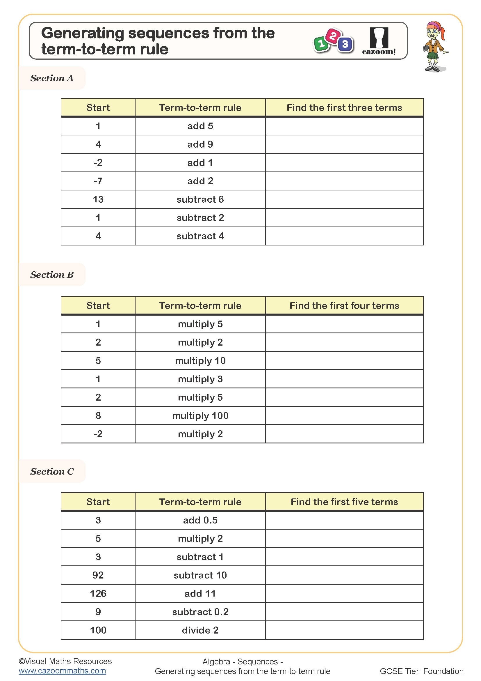 Year 7 Sequences Worksheets | PDF Printable Worksheets