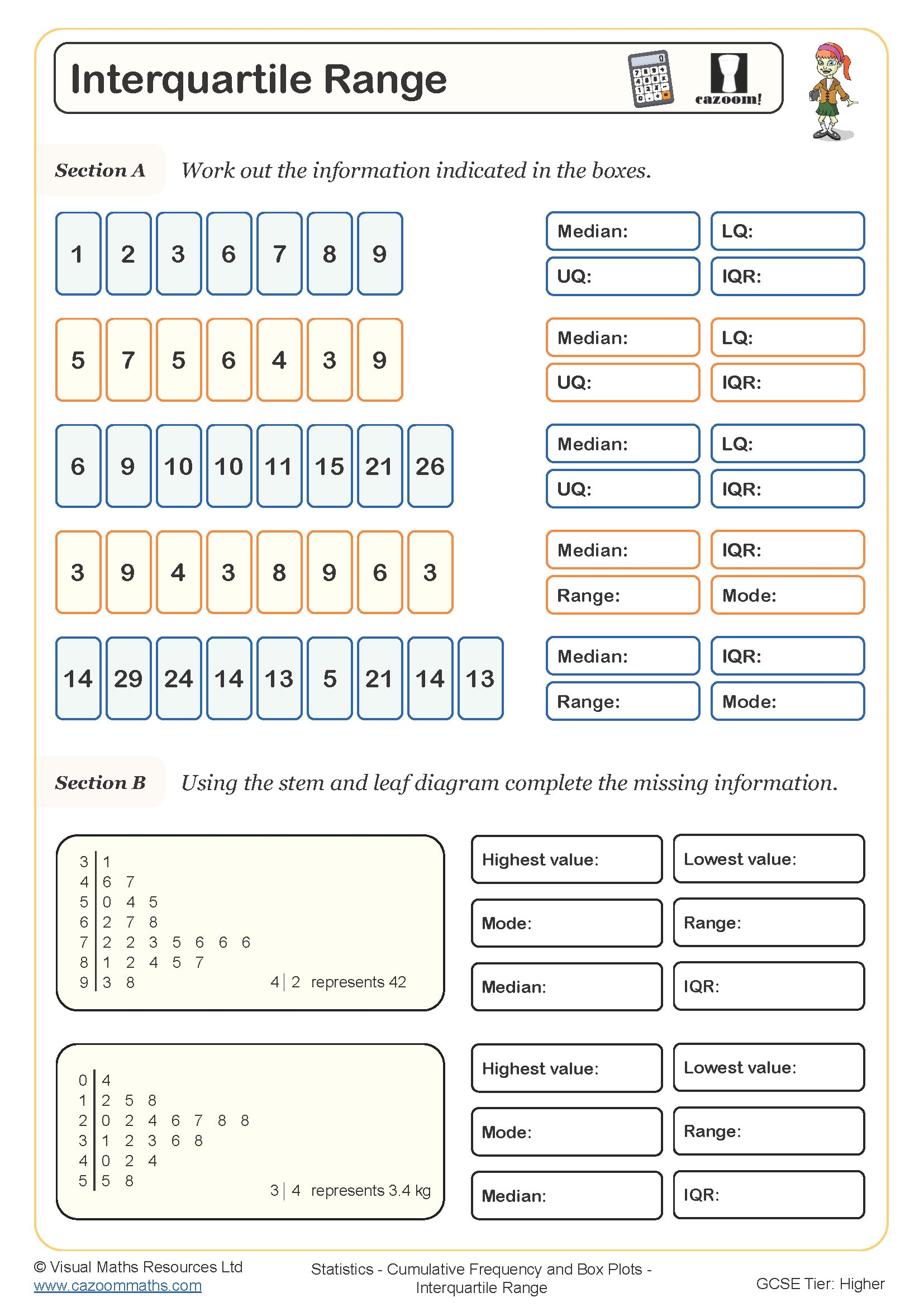 Interquartile Range Worksheet | Printable PDF Worksheets