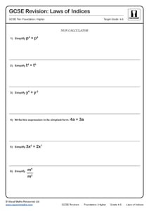 Laws of Indices | Cazoom Maths Worksheets