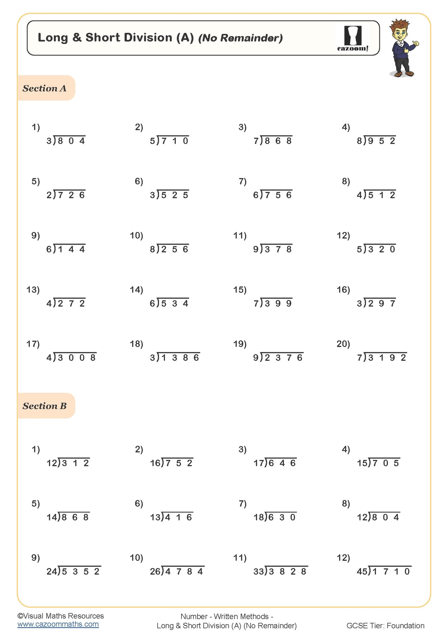 Long and Short Division (B) Worksheet | Printable PDF Worksheets