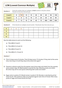 Lowest Common Multiple Worksheet | Cazoom Maths Worksheets