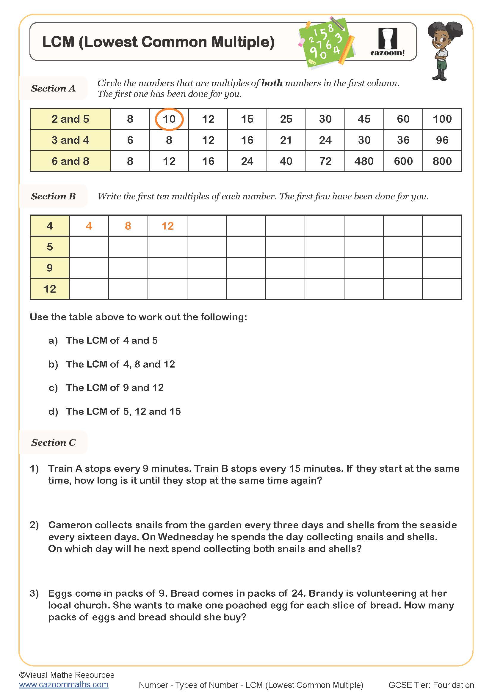 Finding HCF and LCM - Including the Use of Venn Diagrams Worksheet ...