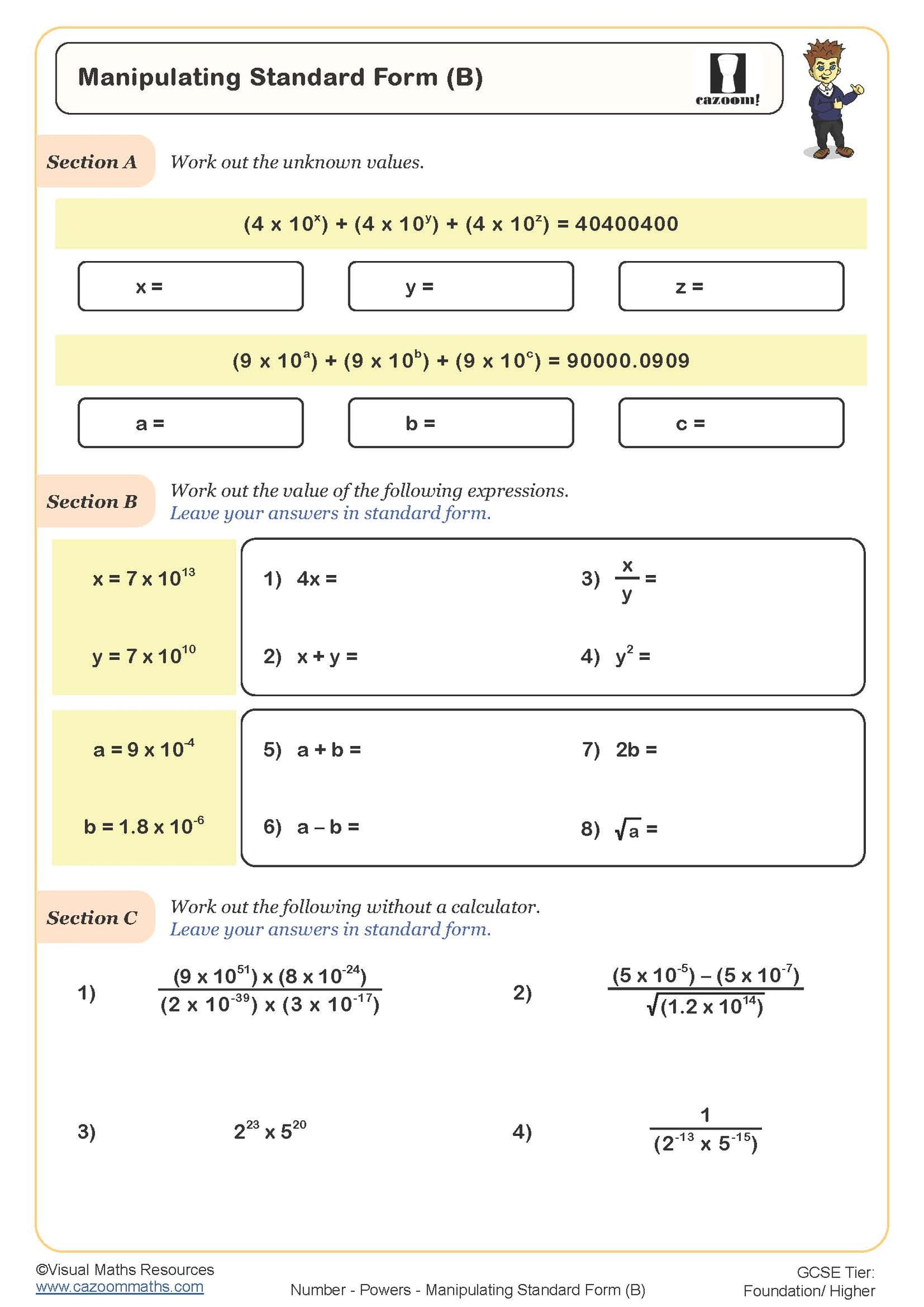 Manipulating Standard Form (A) Worksheet | Fun and Engaging PDF Worksheets
