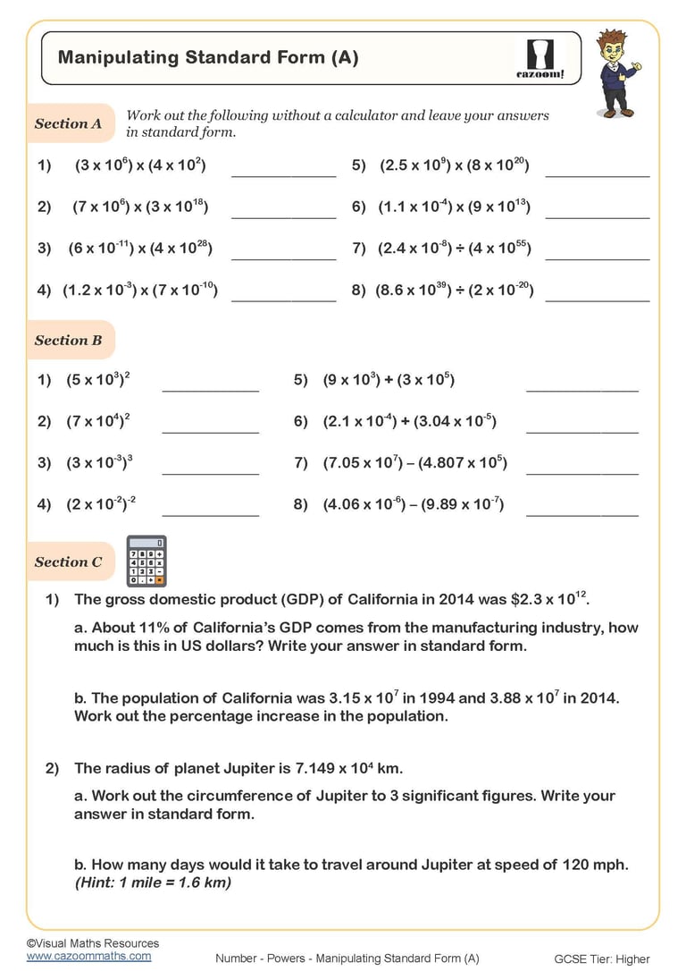 Manipulating Standard Form (A) Worksheet | Fun and Engaging PDF Worksheets