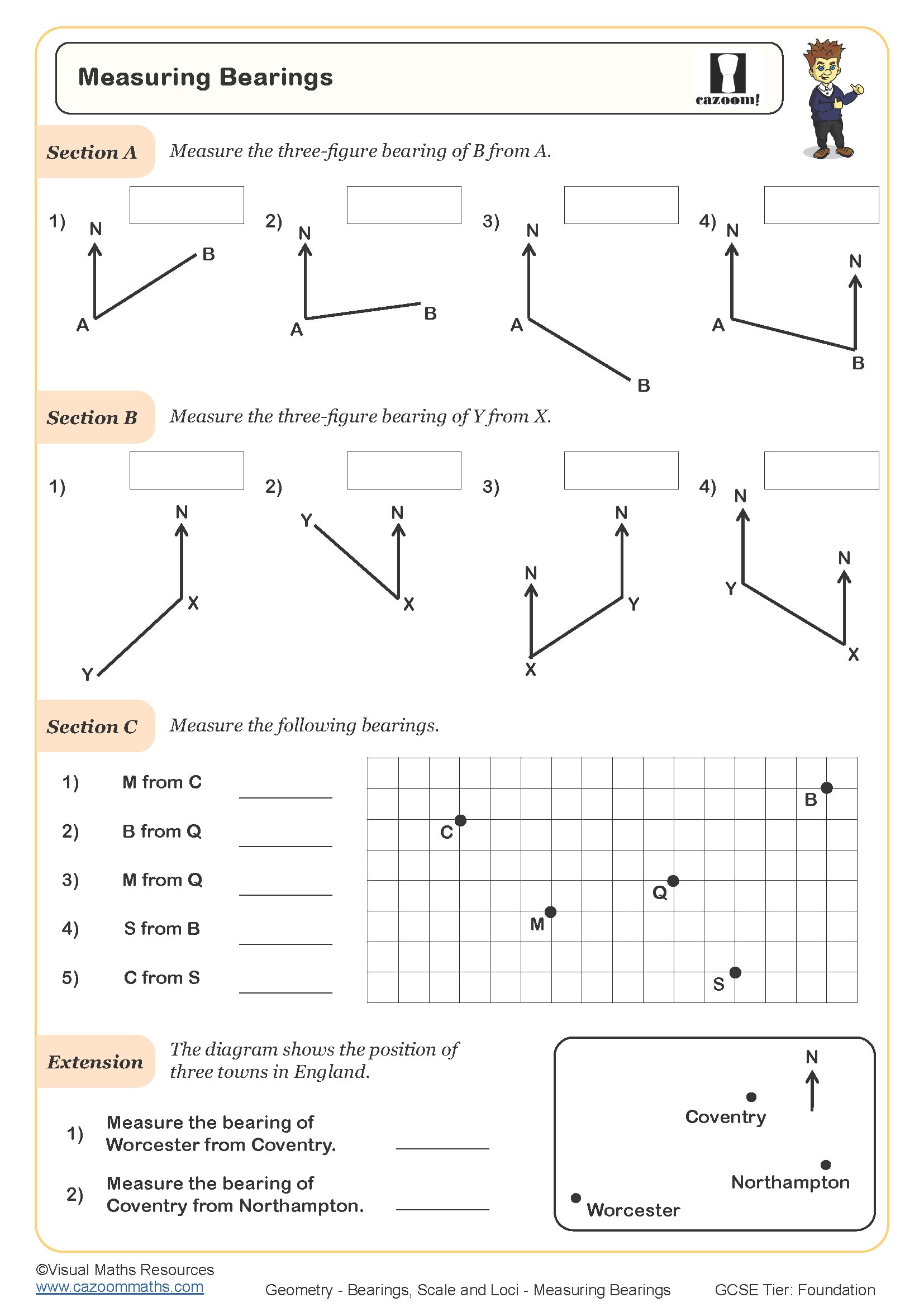 Calculating Bearings (A) Worksheet | Fun and Engaging PDF Worksheets