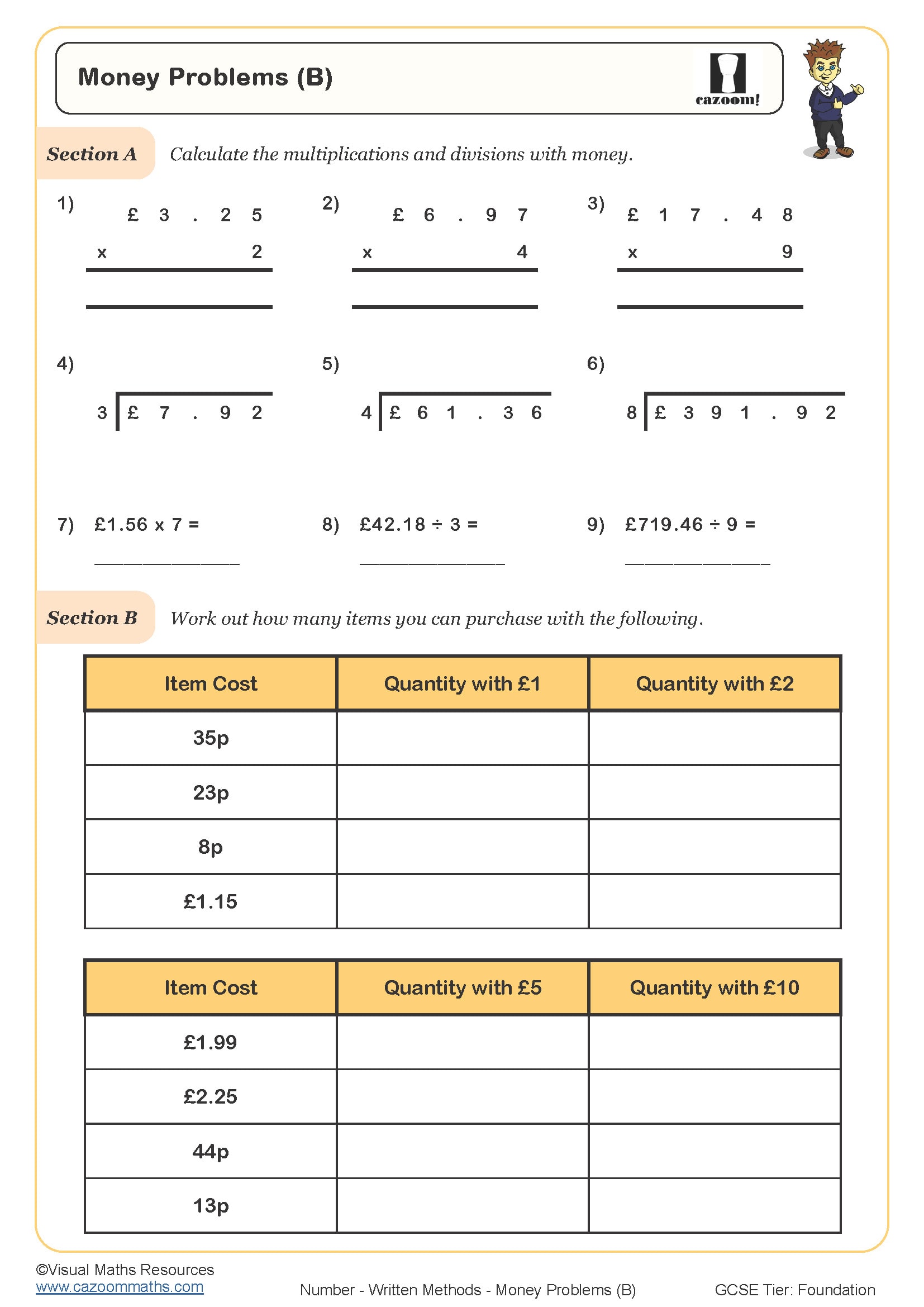 Money Problems B Worksheet Fun And Engaging PDF Worksheets