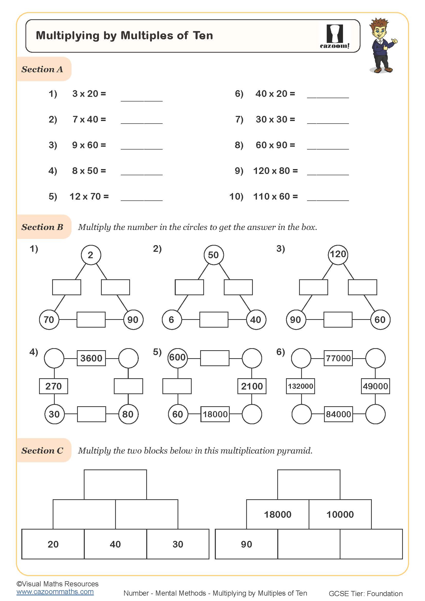 Multiplying by Multiples of Ten Worksheet | Printable PDF Worksheets