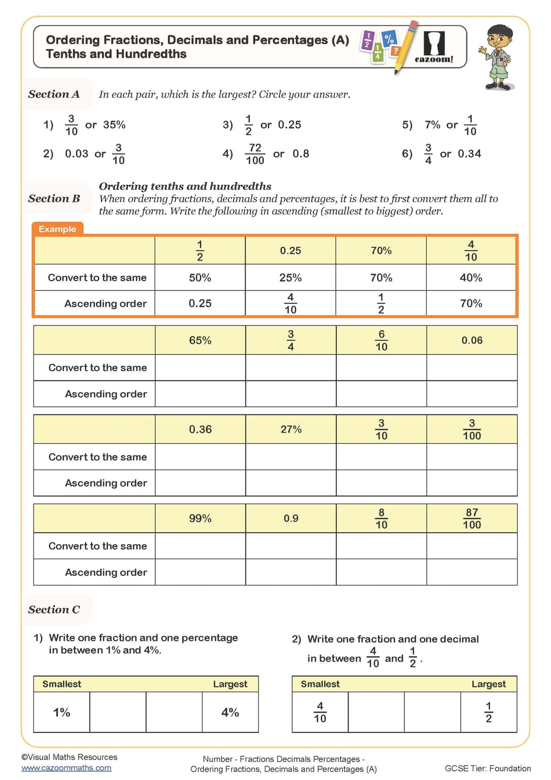 Ordering Fractions GCSE Questions GCSE Revision Questions