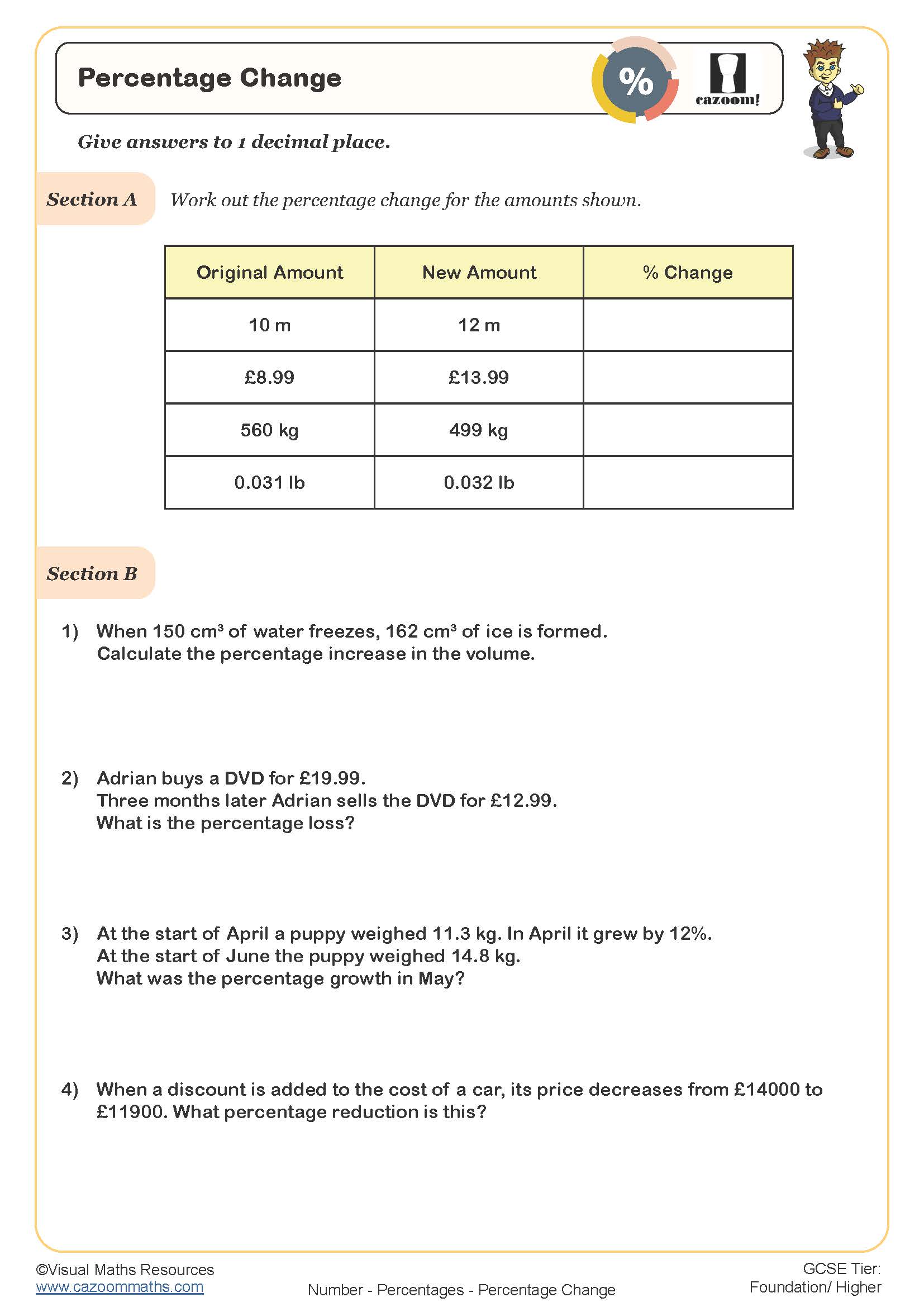 Percentage Change Worksheet Fun And Engaging PDF Worksheets