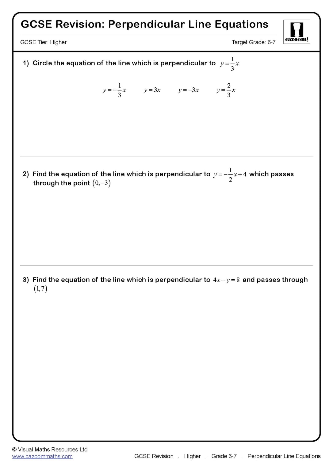 Perpendicular Line Equations GCSE Questions | GCSE Revision Questions