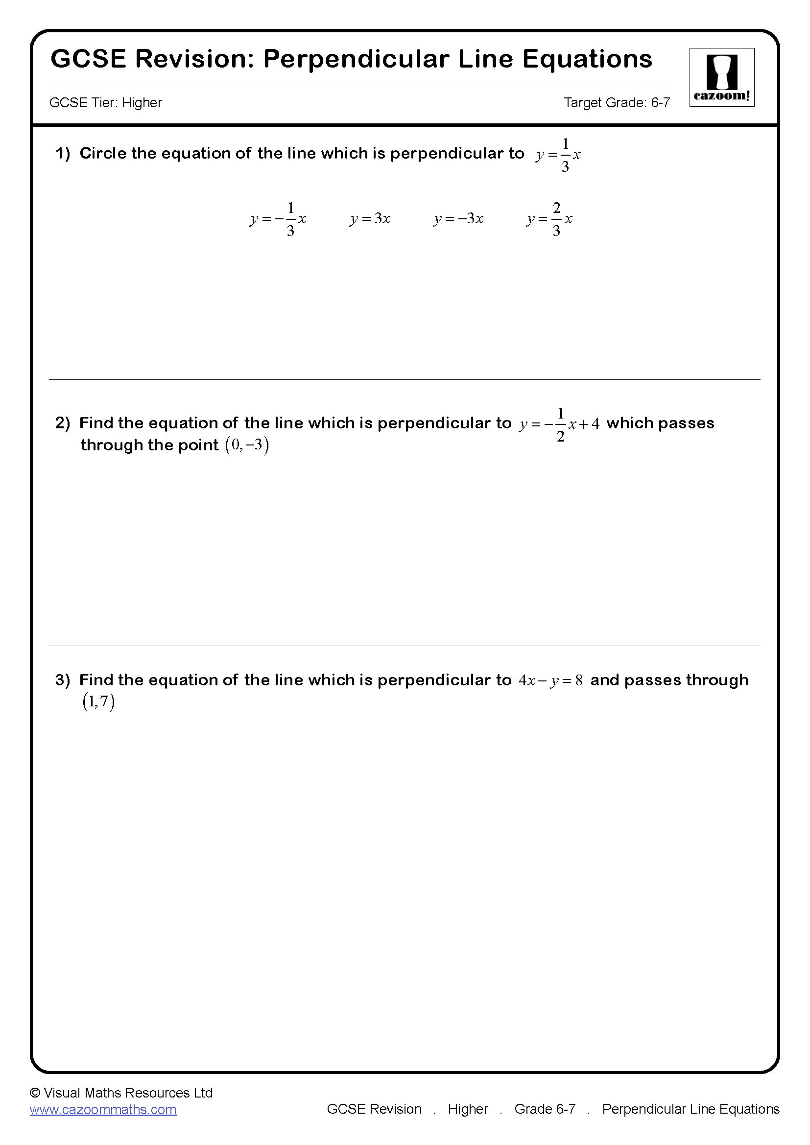 Perpendicular Line Equations GCSE Questions | GCSE Revision Questions