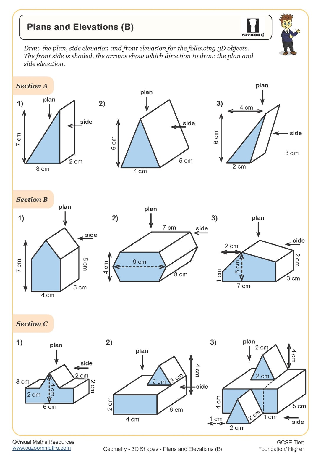Plans and Elevations (C) Worksheet | Printable Maths Worksheets