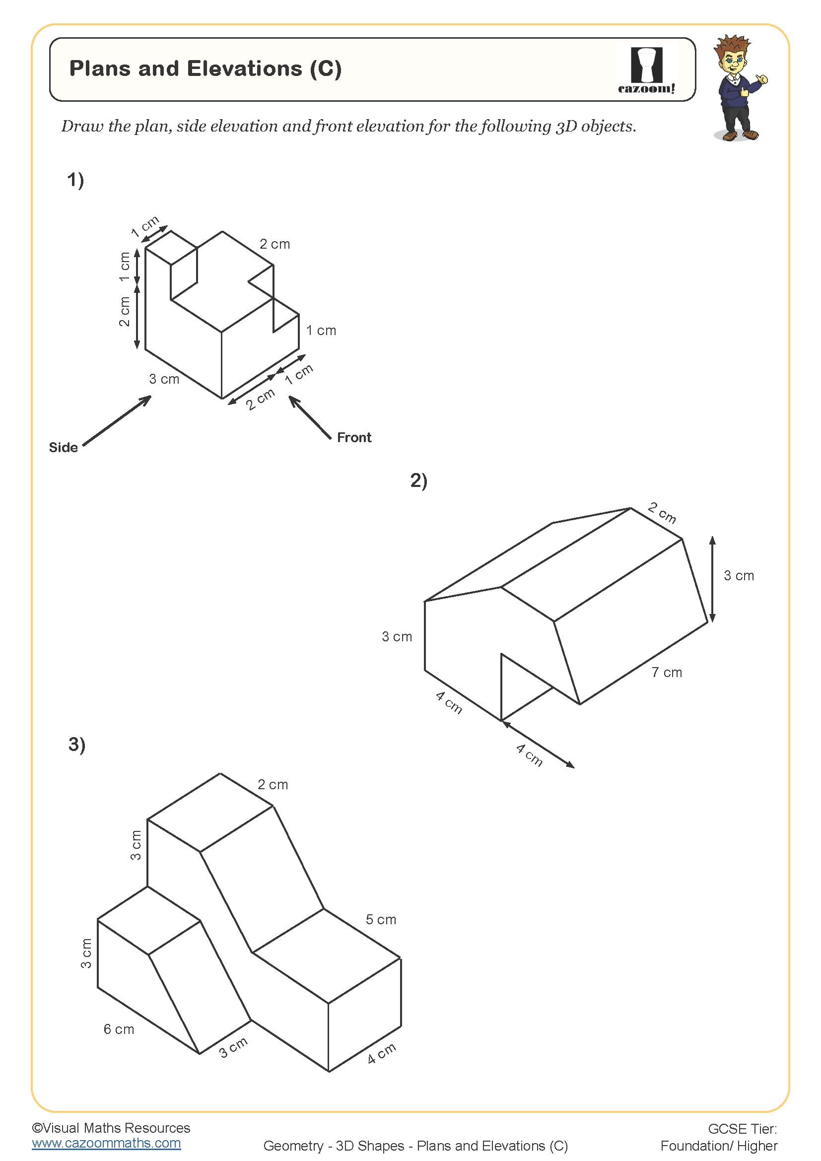 Plans and Elevations (C) Worksheet | Printable Maths Worksheets
