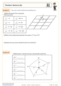 Position Vectors (A) Worksheet | Cazoom Maths Worksheets