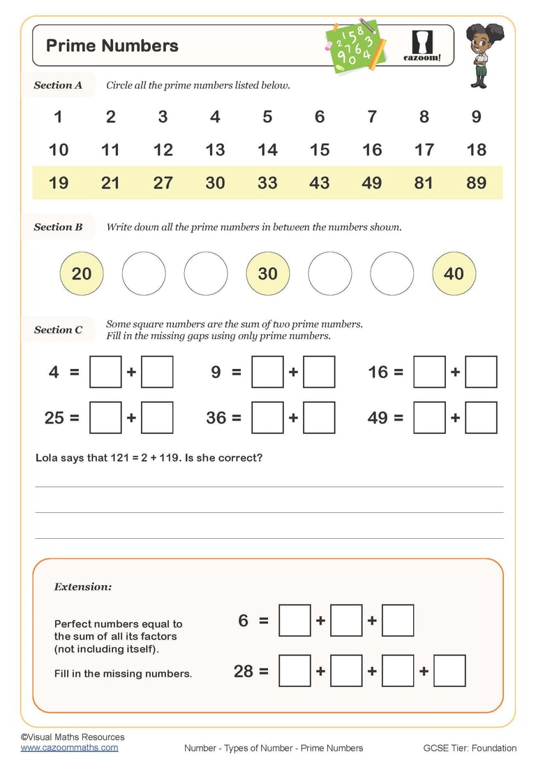 Prime Number Maze Worksheet | Printable PDF Worksheets