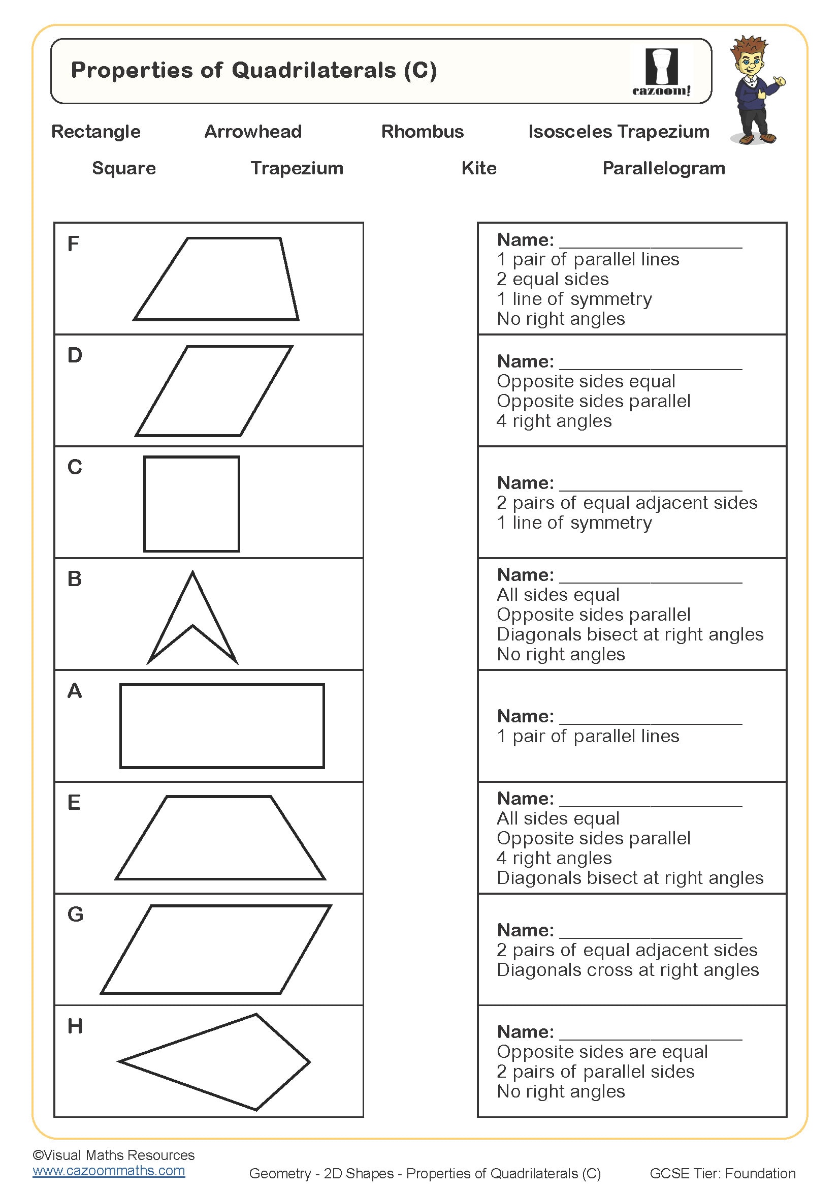 Properties of Quadrilaterals (A) Worksheet | Fun and Engaging PDF ...