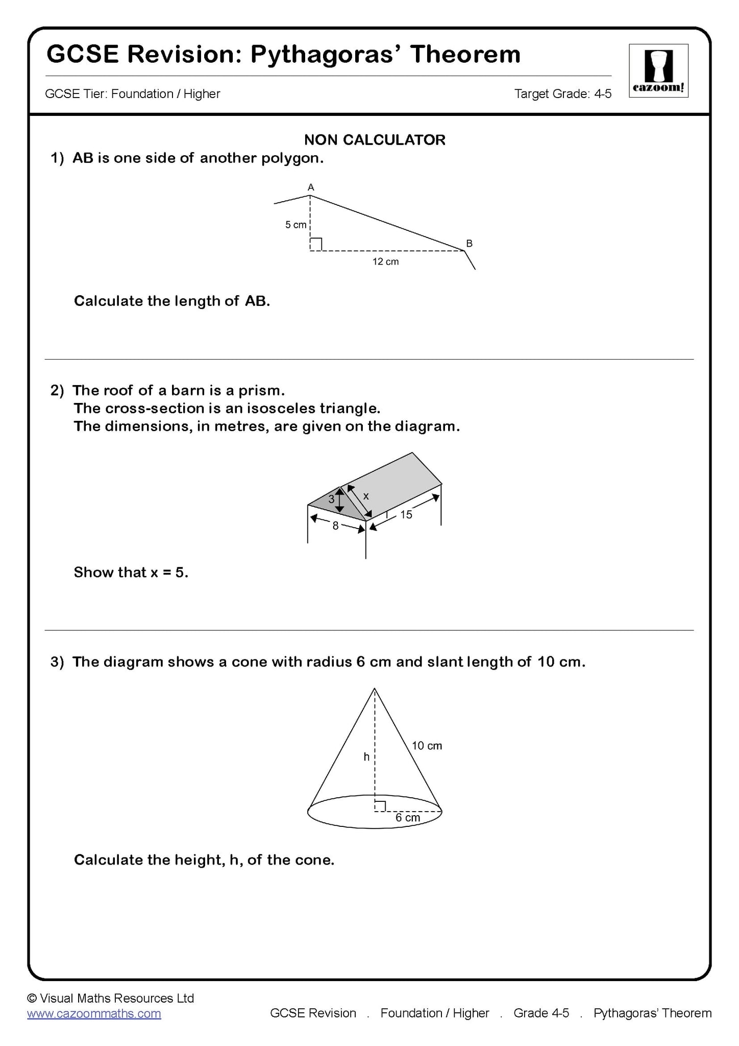 Pythagoras Word Problems Worksheet | Cazoom Maths Worksheets